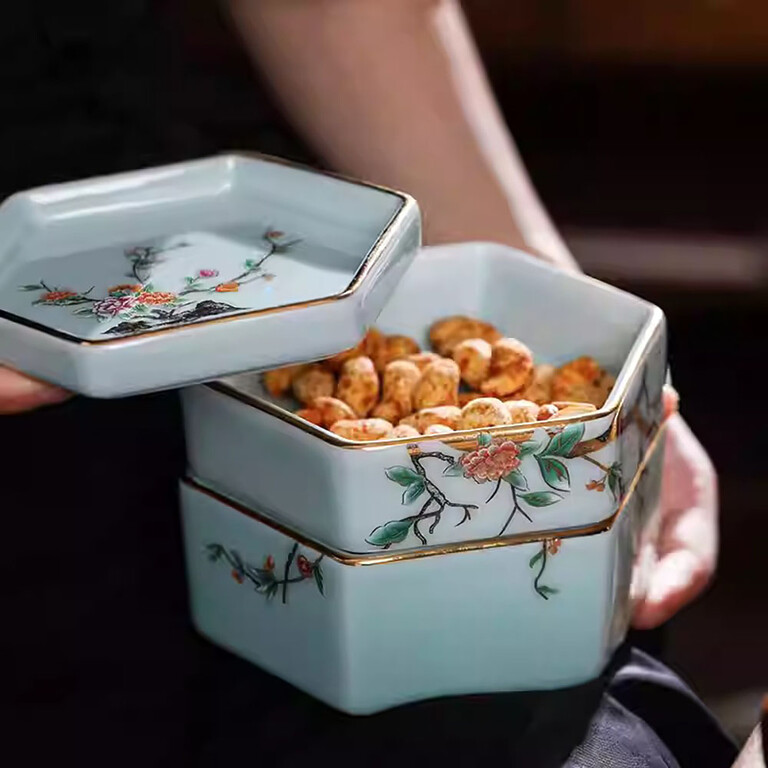 Multi-Tier Ceramic Tết Candy Box with Spring Floral Motifs - La Maison ...