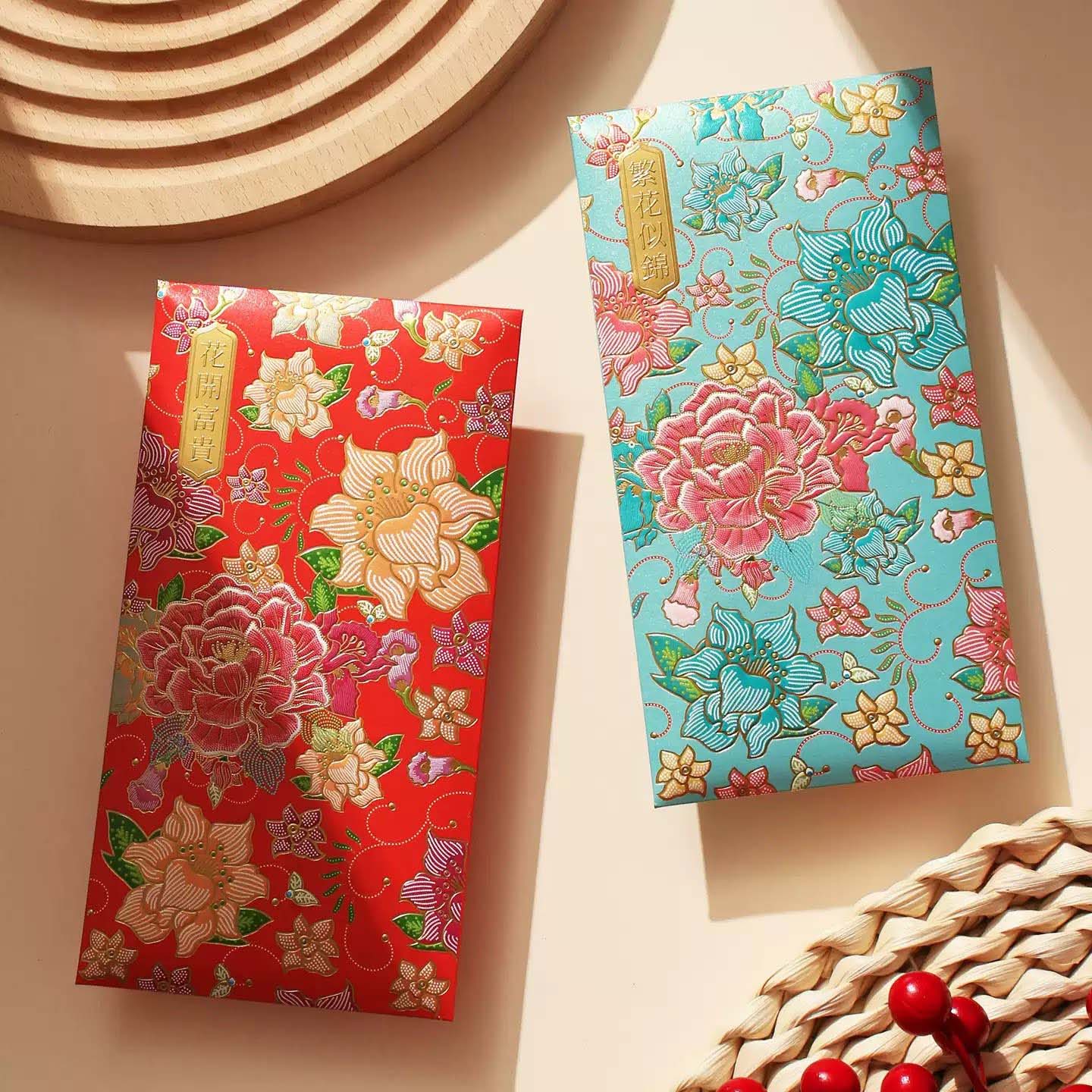 Set of 6 “Auspicious Peony” Red Envelopes – 160gsm - La Maison Chouette