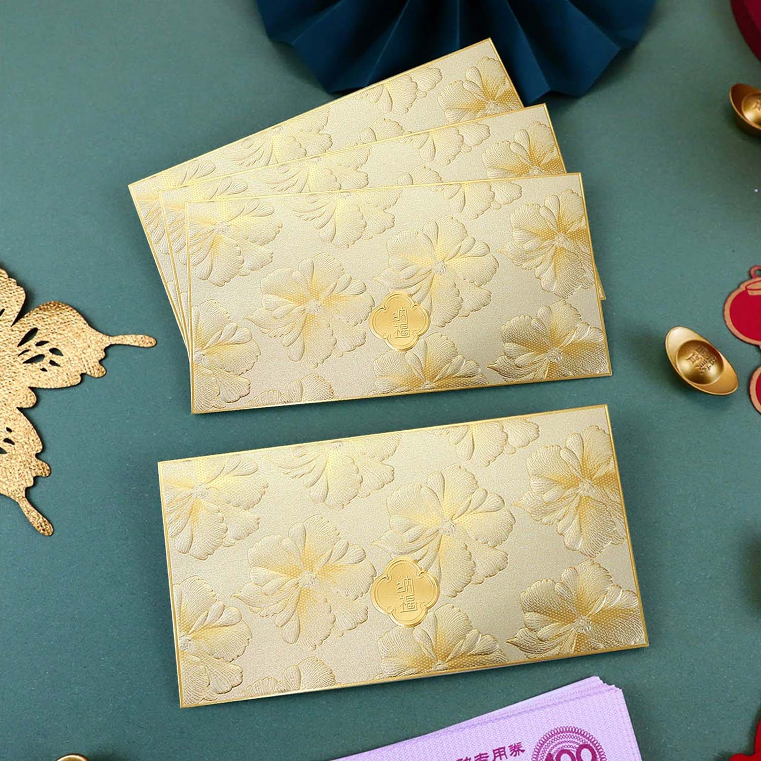 Set of 6 Premium Red Envelopes – “Auspicious Camellia” (Gold Edition ...