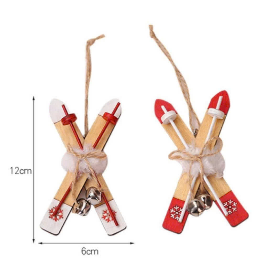 Bộ 2 cặp ván trượt tuyết bằng gỗ màu đỏ và trắng - La Maison Chouette